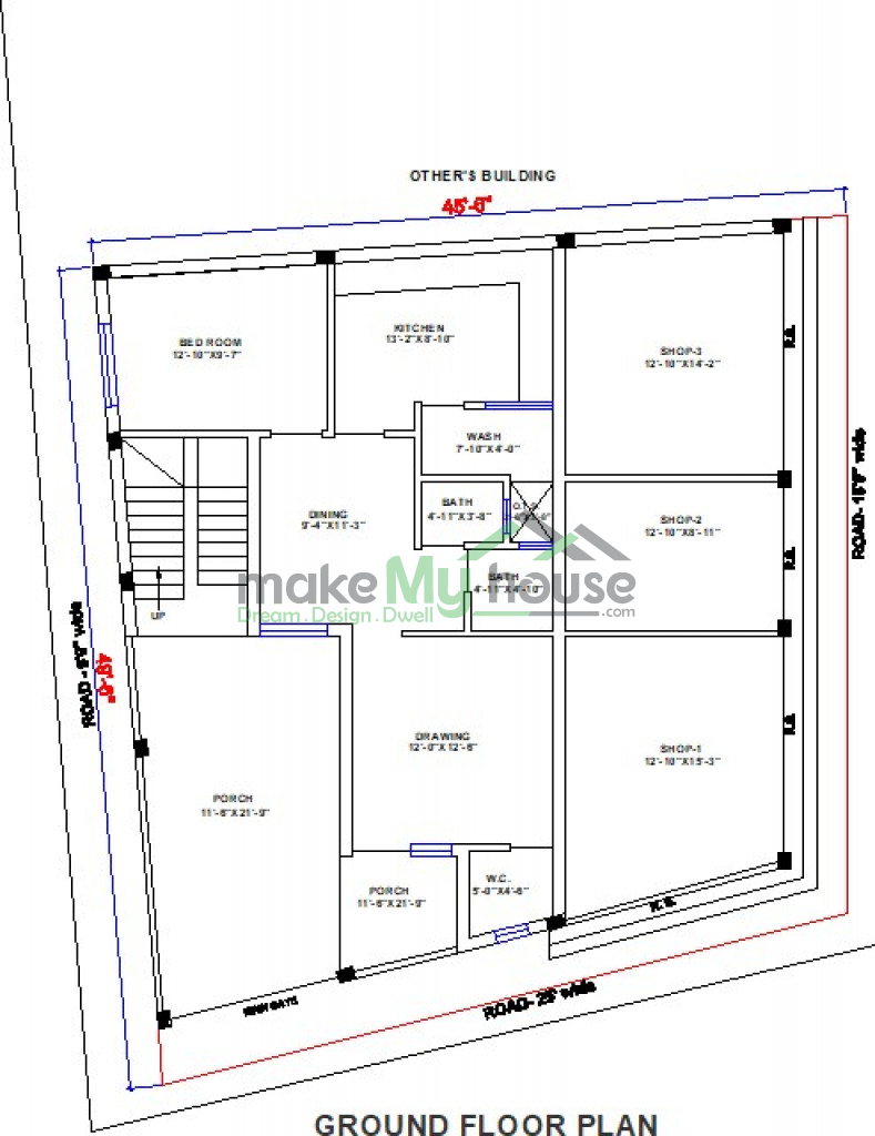 Buy 45x50 House Plan | 45 by 50 Elevation Design | Plot Area Naksha