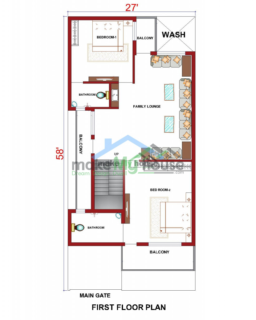 Buy 27x58 House Plan | 27 by 58 Elevation Design | Plot Area Naksha