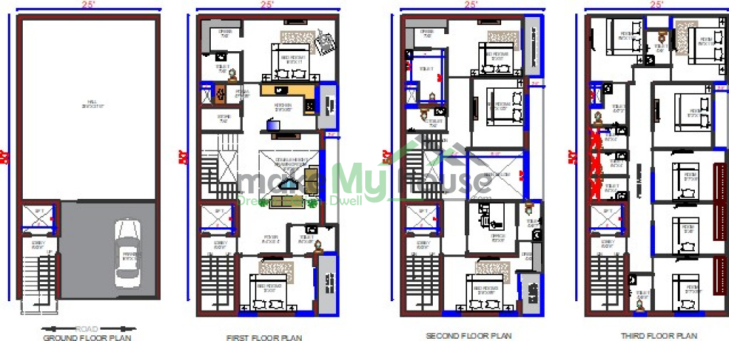 Buy 26x50 House Plan | 26 by 50 Front Elevation Design | 1300Sqrft Home ...