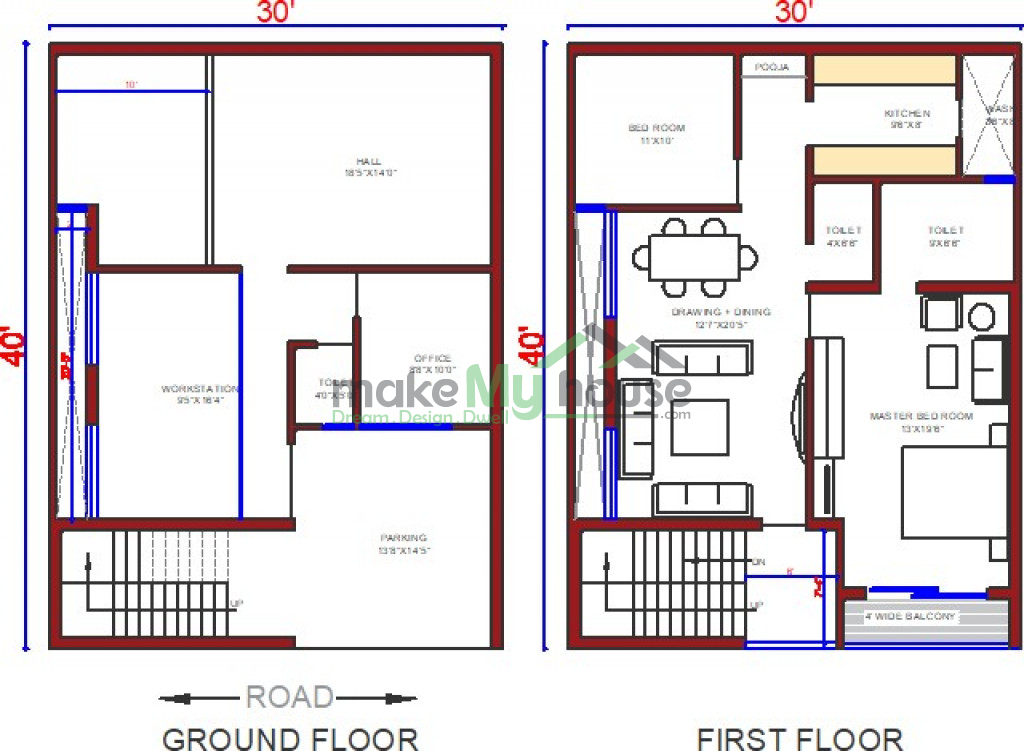 Buy 30x40 House Plan | 30 by 40 Front Elevation Design | 1200Sqrft Home ...