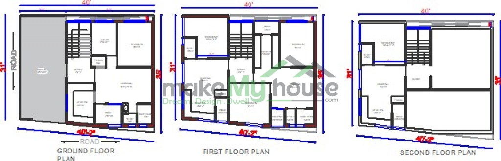 Buy 40x35 House Plan | 40 by 35 Front Elevation Design | 1400Sqrft Home ...