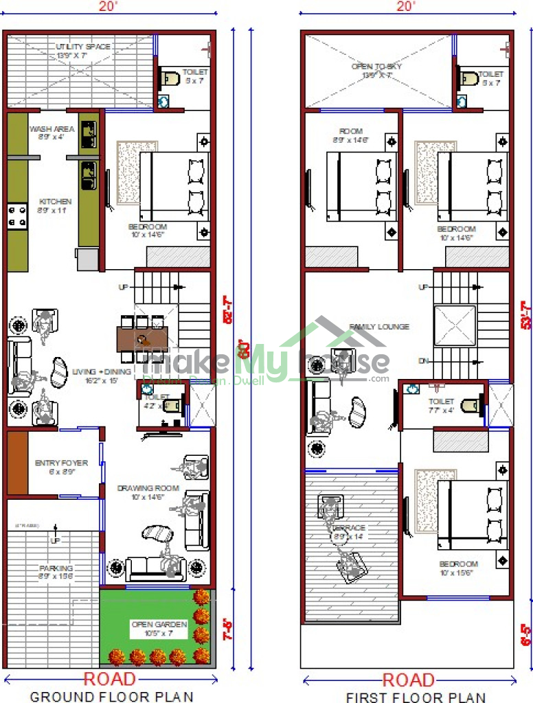 Buy 20x60 House Plan | 20 by 60 Front Elevation Design | 1200Sqrft Home ...