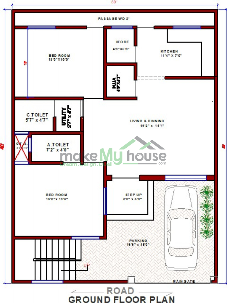 Buy 30x40 House Plan | 30 by 40 Front Elevation Design | 1200Sqrft Home ...