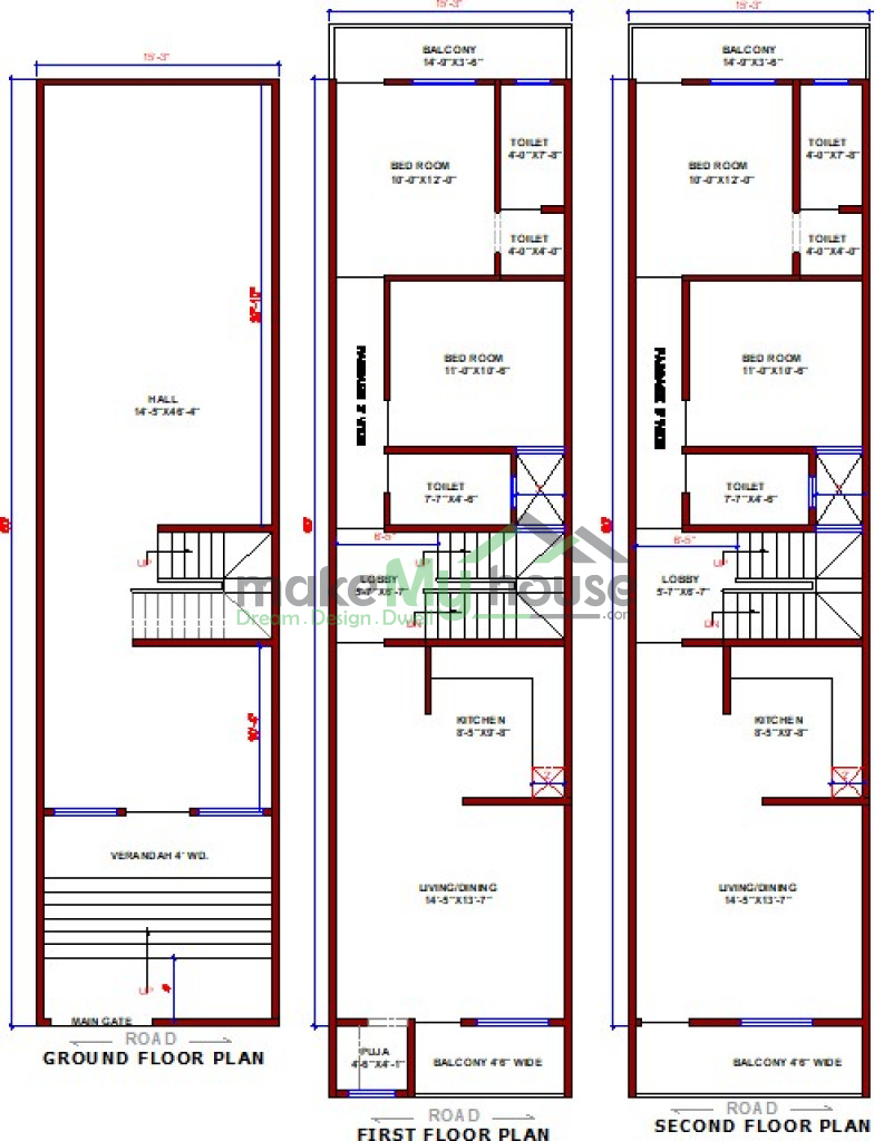 Buy 16x60 House Plan | 16 by 60 Front Elevation Design | 960Sqrft Home ...