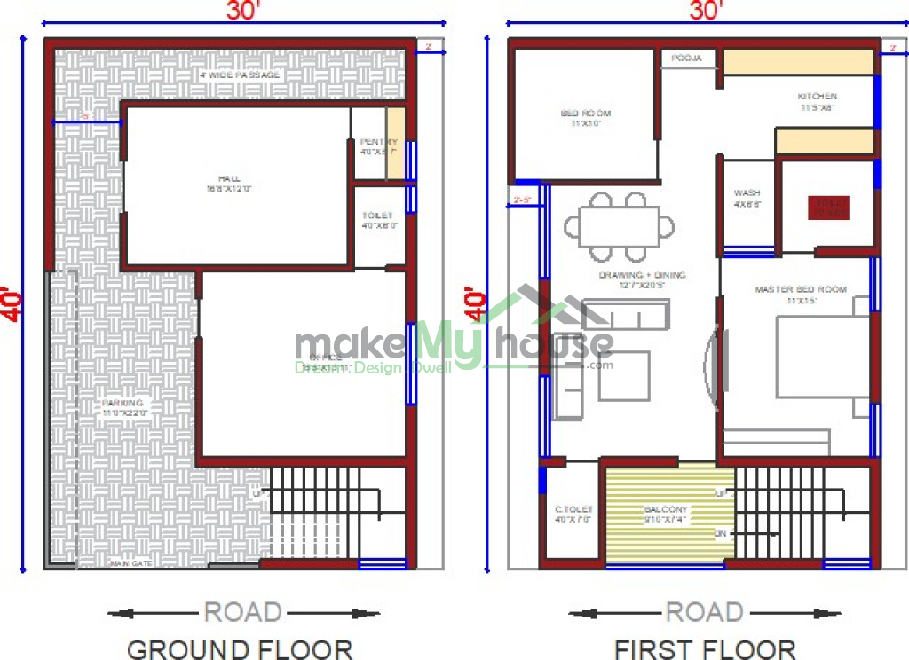 Buy 30x40 House Plan | 30 by 40 Front Elevation Design | 1200Sqrft Home ...