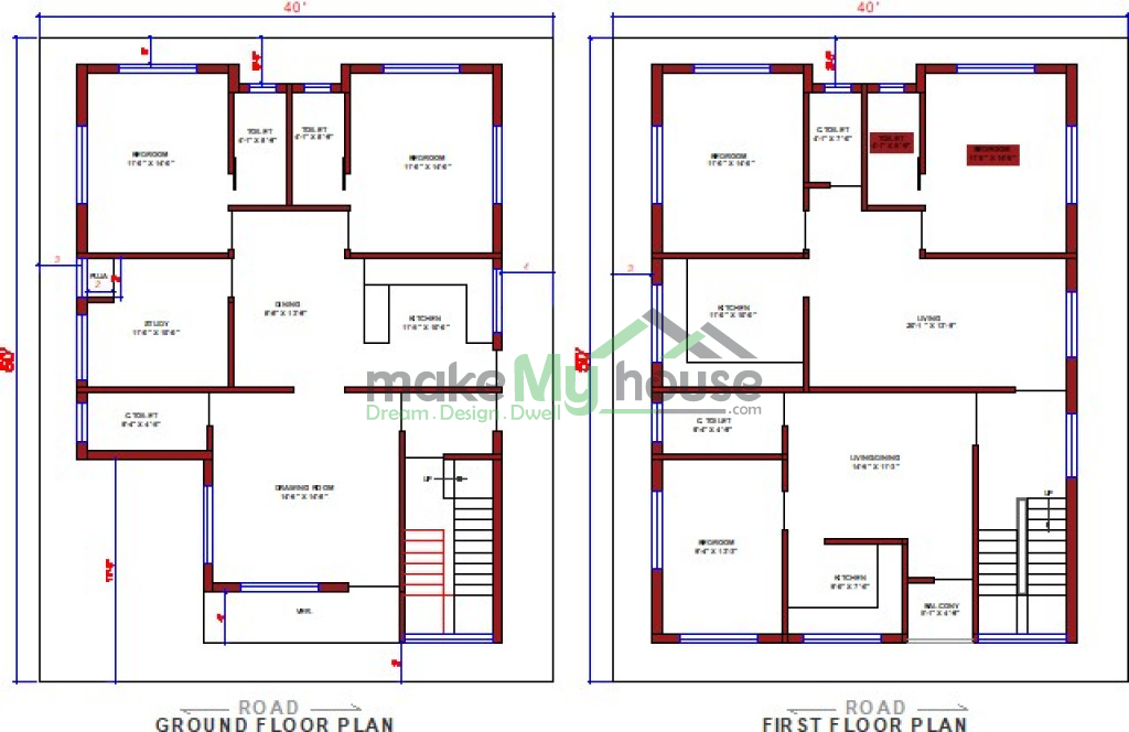 Buy 40x50 House Plan | 40 by 50 Front Elevation Design | 2000Sqrft Home ...