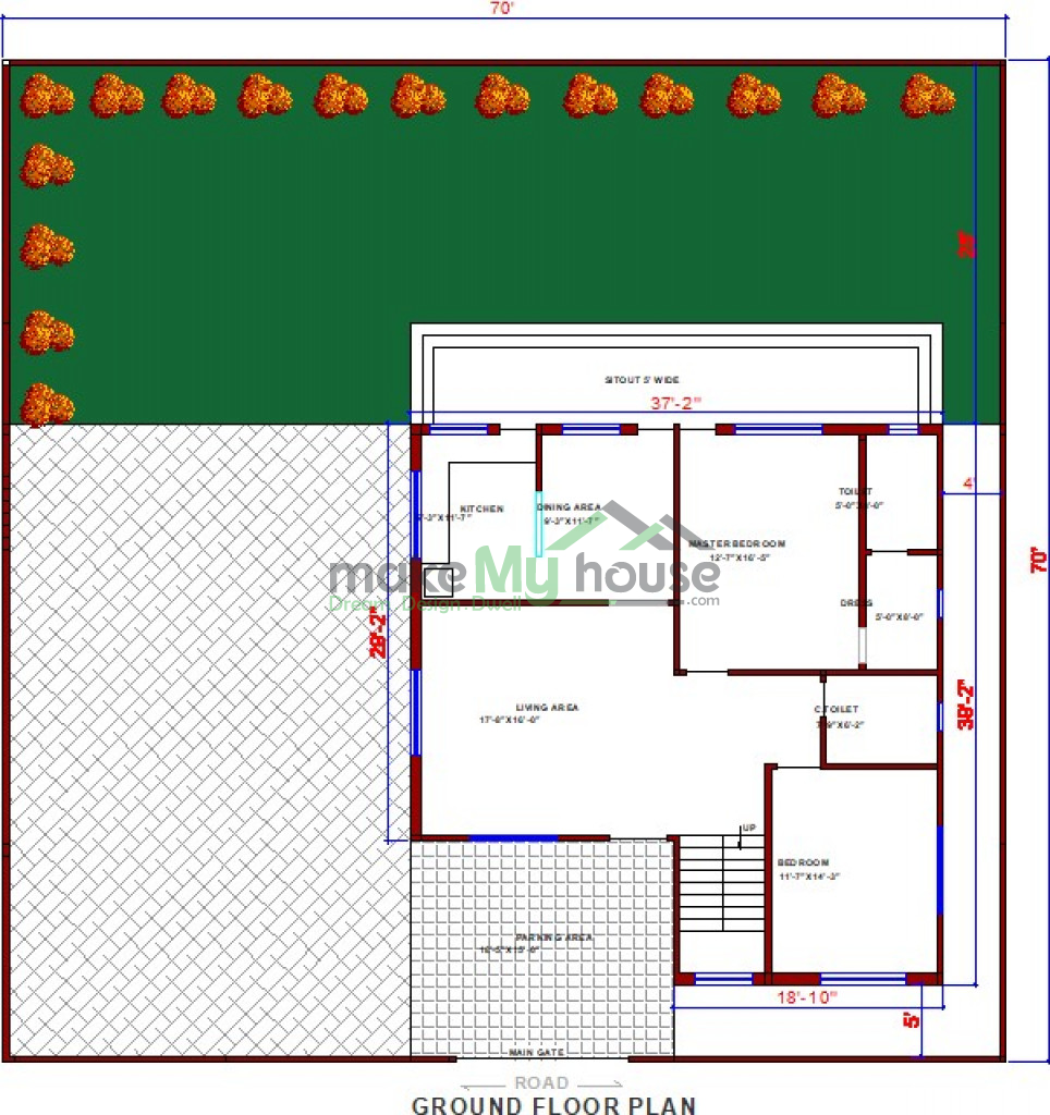 Buy 70x70 House Plan | 70 by 70 Front Elevation Design | 4900Sqrft Home ...