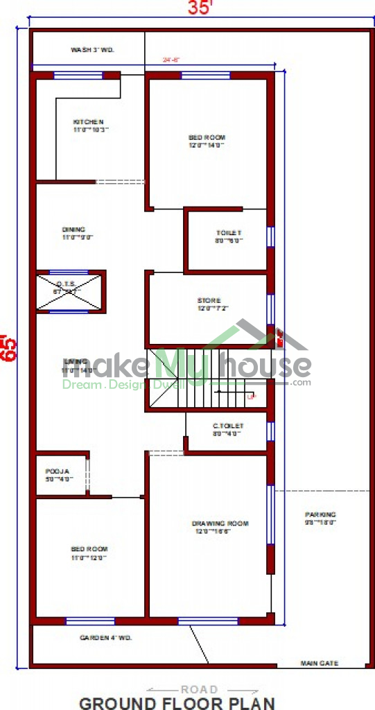 Buy 35x65 House Plan | 35 by 65 Elevation Design | Plot Area Naksha