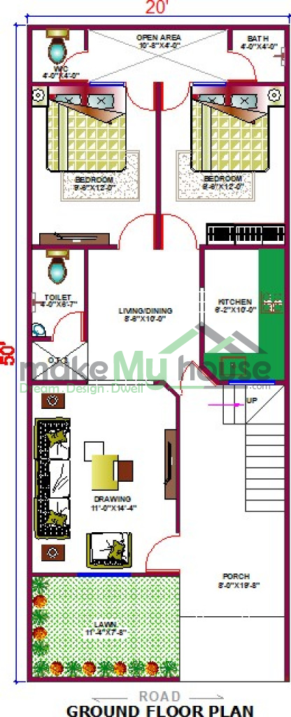 Buy 20x50 House Plan | 20 by 50 Elevation Design | Plot Area Naksha