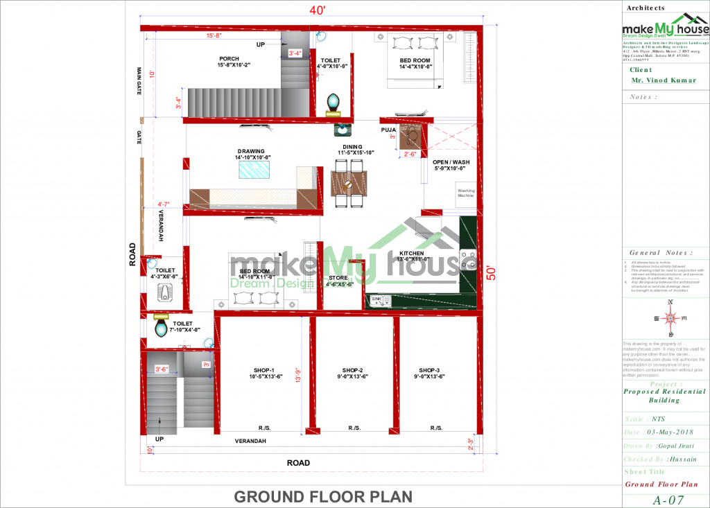 Buy 40x50 House Plan | 40 by 50 Front Elevation Design | 2000Sqrft Home ...