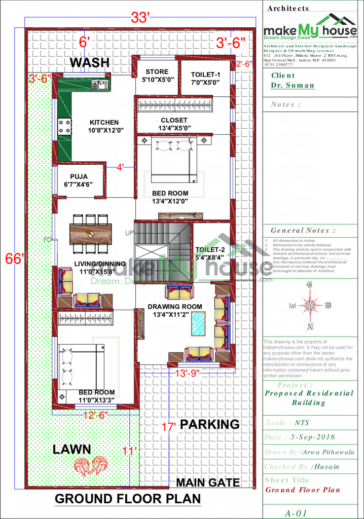 Buy 33x66 House Plan | 33 by 66 Front Elevation Design | 2178Sqrft Home ...