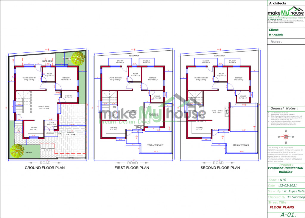 Triplex 3D Front Elevation