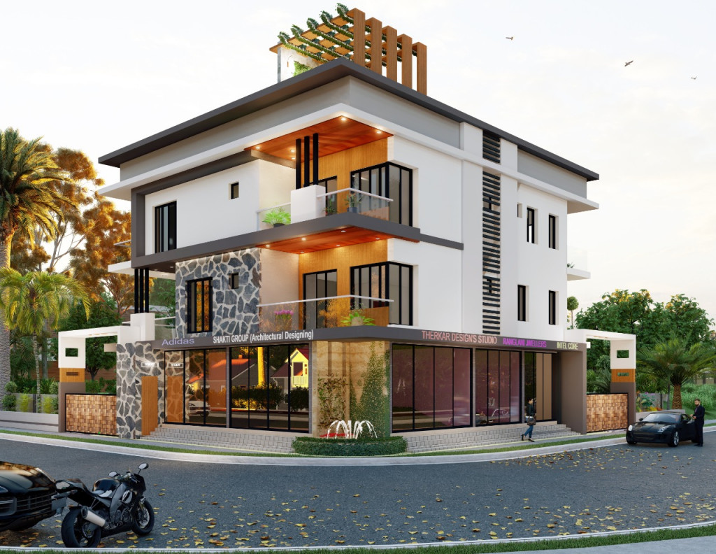 Residential Cum Commercial Elevation | Best Exterior Design Architectural Plan | Hire A Make My ...