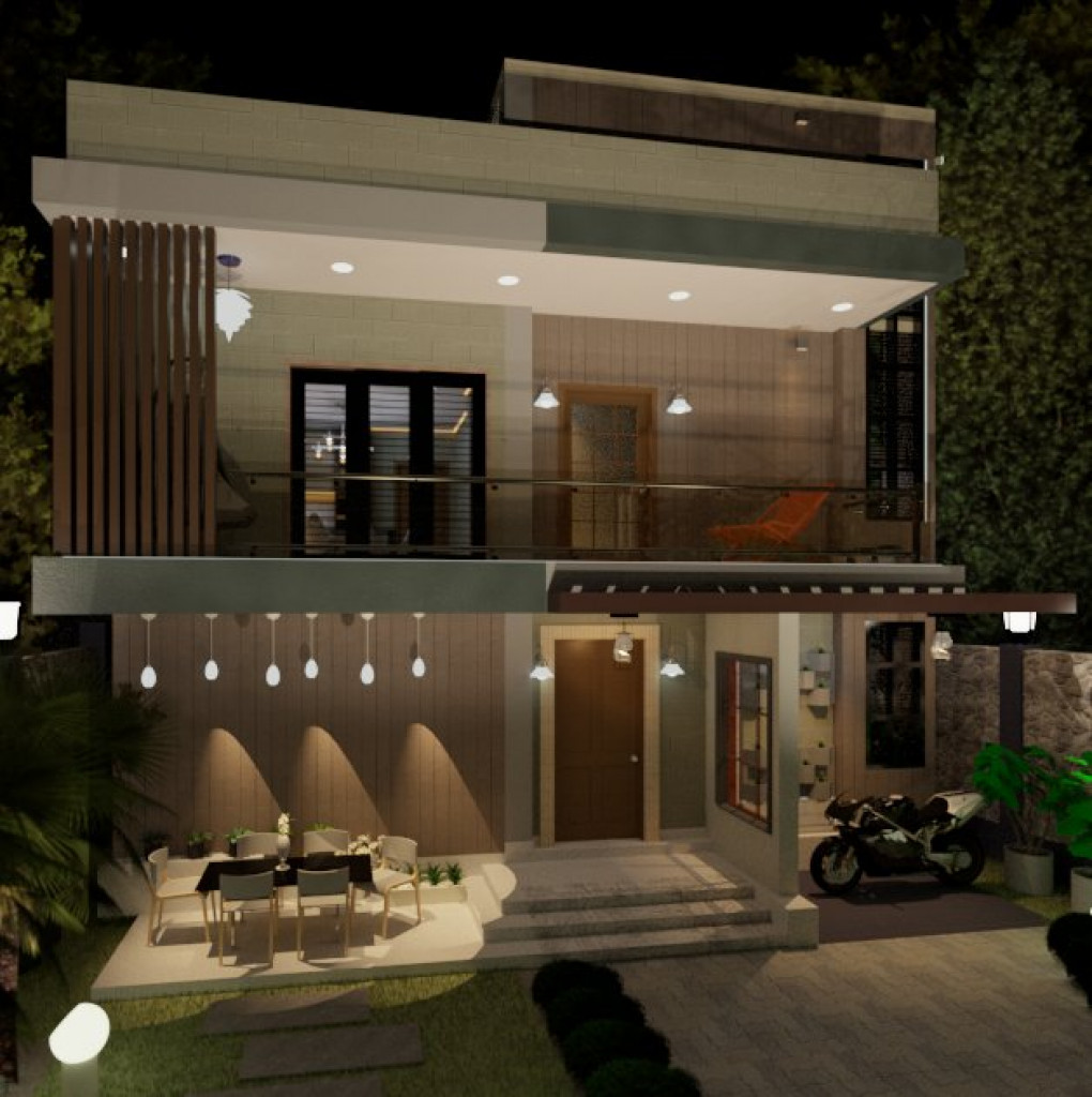 Night View Of Elevation | Best Exterior Design Architectural Plan ...