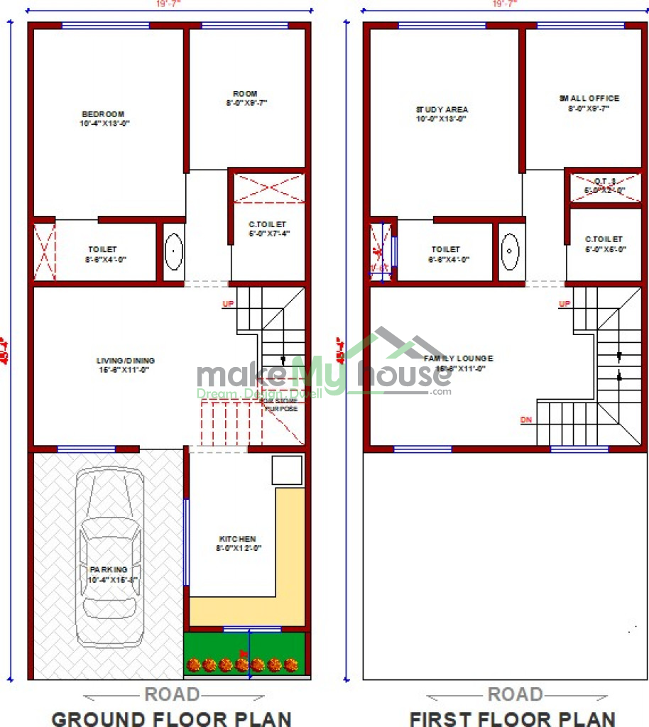Buy 19x45 House Plan | 19 by 45 Front Elevation Design | 855Sqrft Home ...