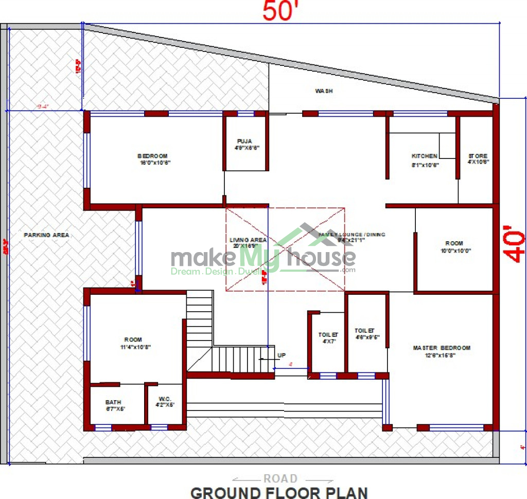 Buy 40x50 House Plan | 40 by 50 Elevation Design | Plot Area Naksha