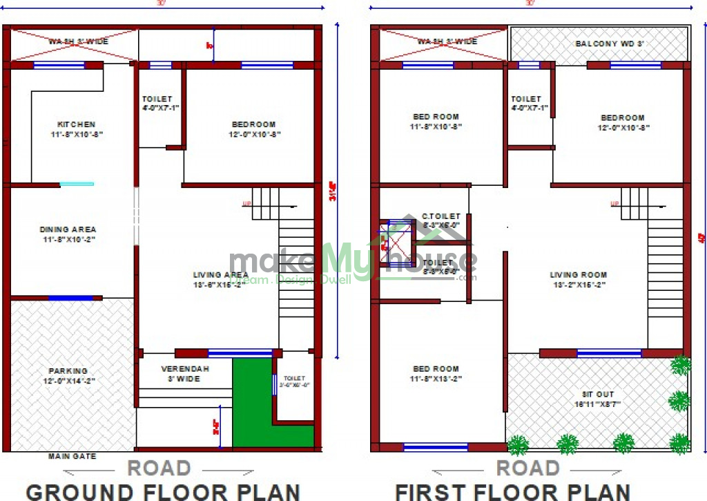 Buy 30x40 House Plan | 30 by 40 Front Elevation Design | 1200Sqrft Home ...