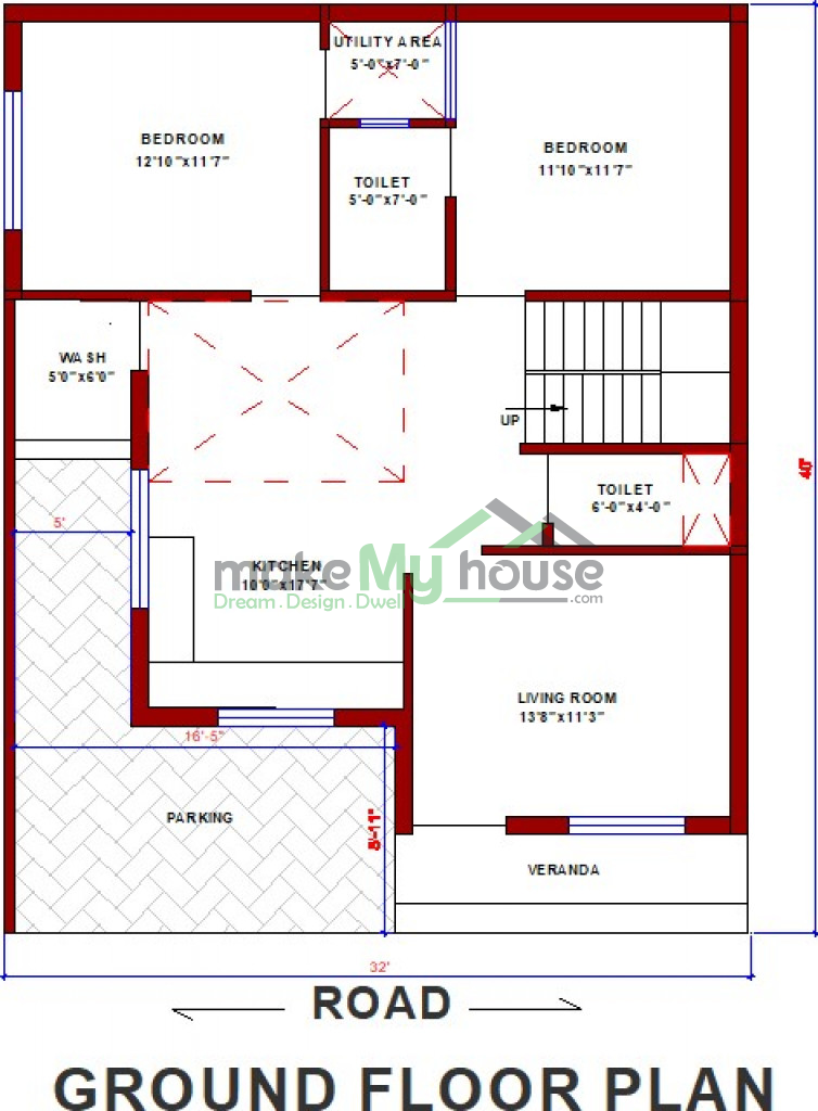 Buy 32x40 House Plan | 32 by 40 Elevation Design | Plot Area Naksha
