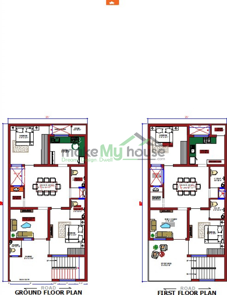 Buy 25x50 House Plan | 25 by 50 Front Elevation Design | 1250Sqrft Home ...