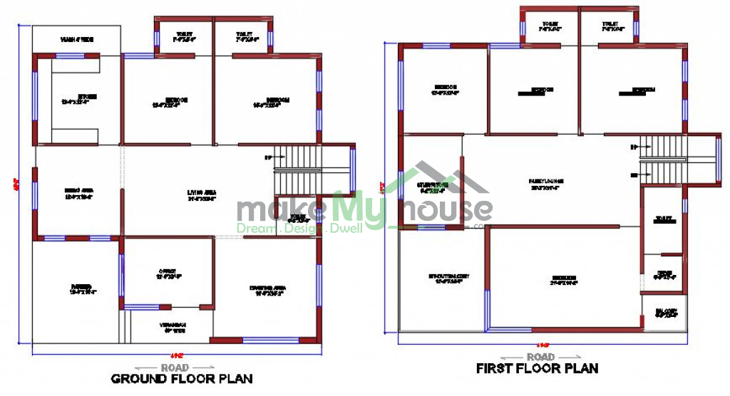 Buy 41x46 House Plan | 41 by 46 Elevation Design | Plot Area Naksha