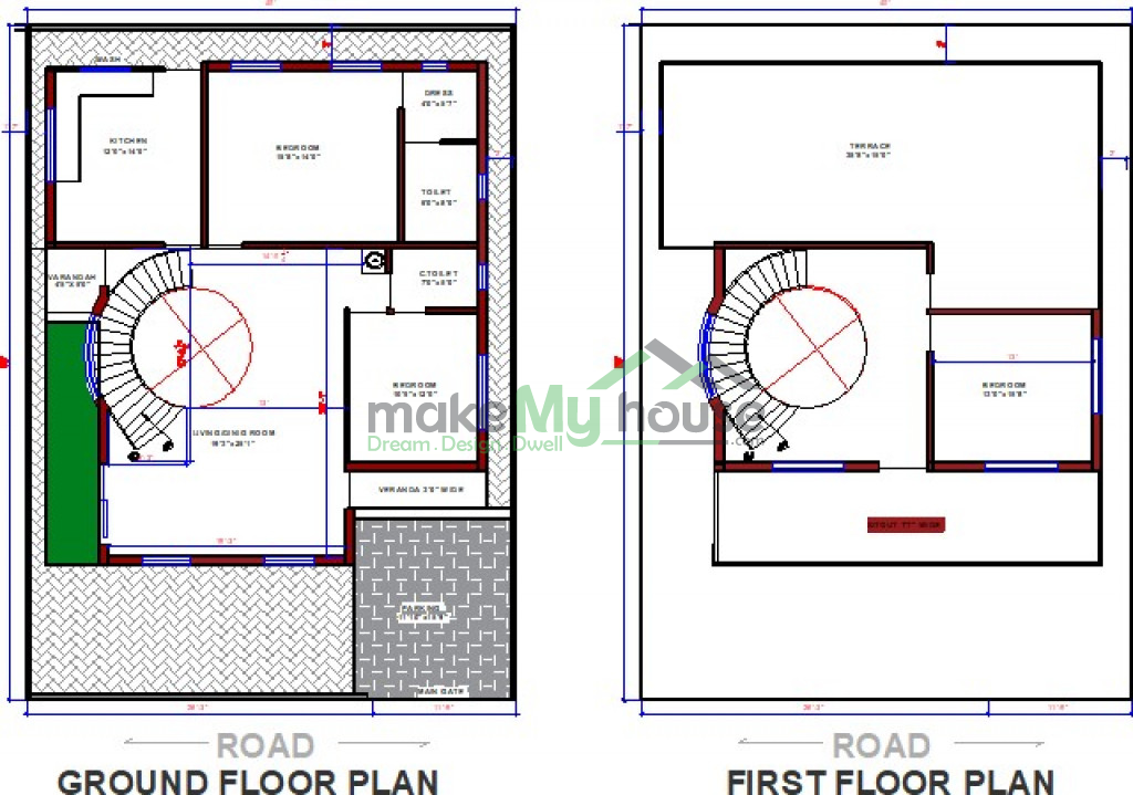 Buy 40x55 House Plan | 40 by 55 Elevation Design | Plot Area Naksha