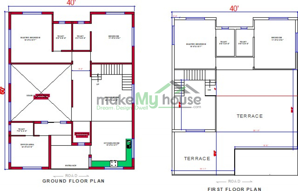 Buy 40x50 House Plan | 40 by 50 Elevation Design | Plot Area Naksha