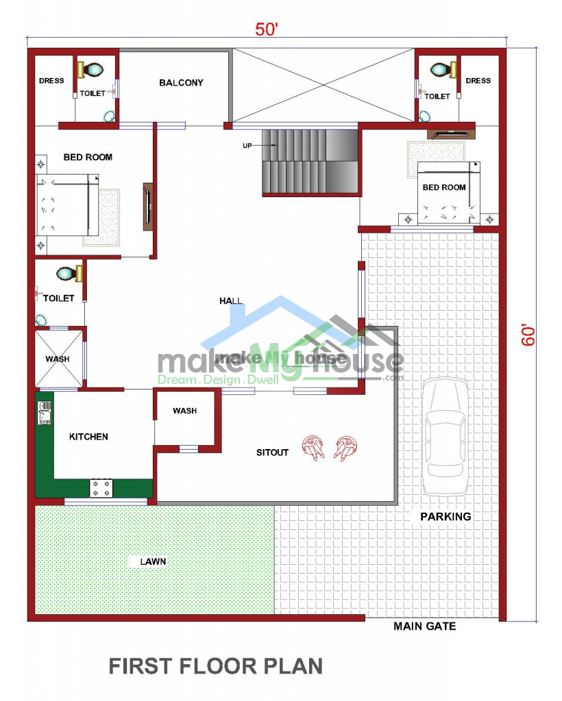 Buy 50x60 House Plan | 50 by 60 Elevation Design | Plot Area Naksha