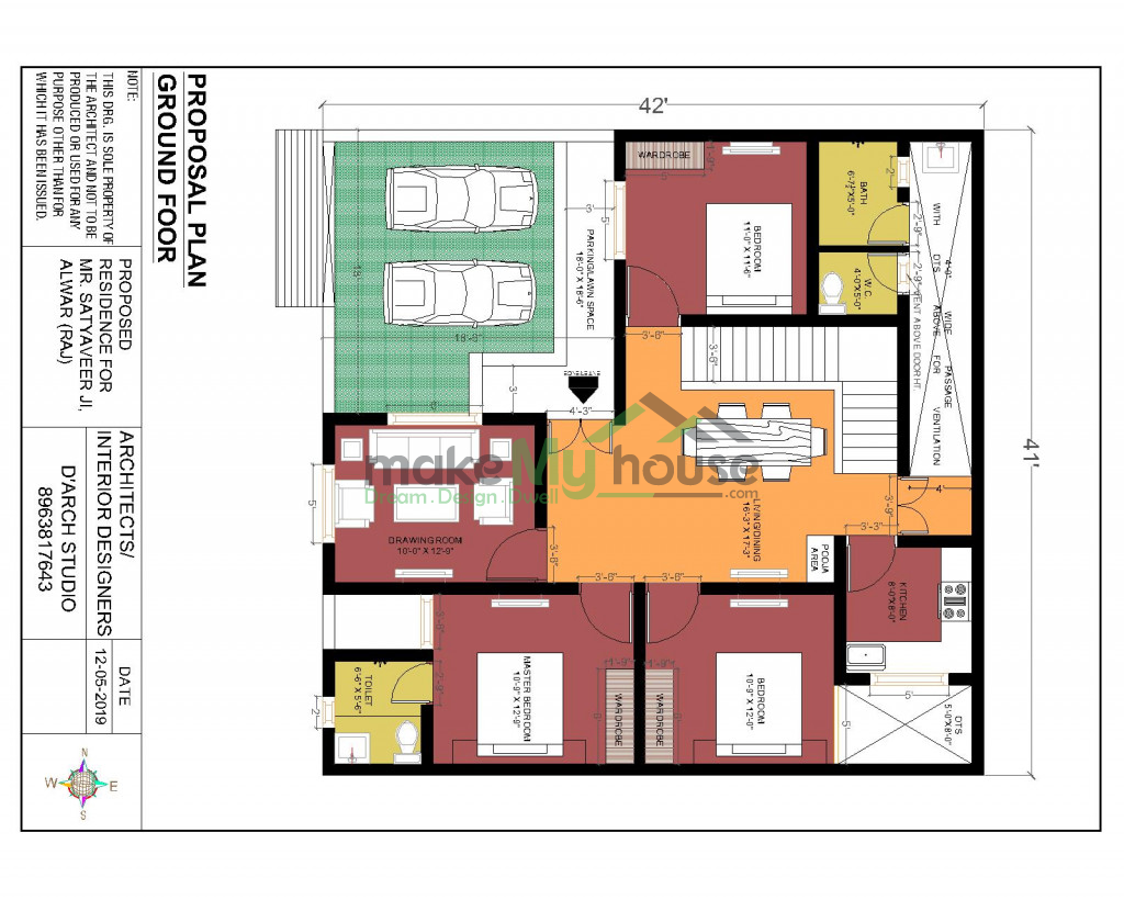 Buy 41x42 House Plan | 41 by 42 Elevation Design | Plot Area Naksha