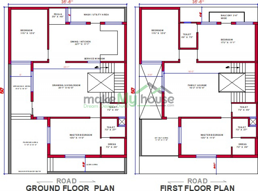 Buy 35x50 House Plan | 35 by 50 Elevation Design | Plot Area Naksha