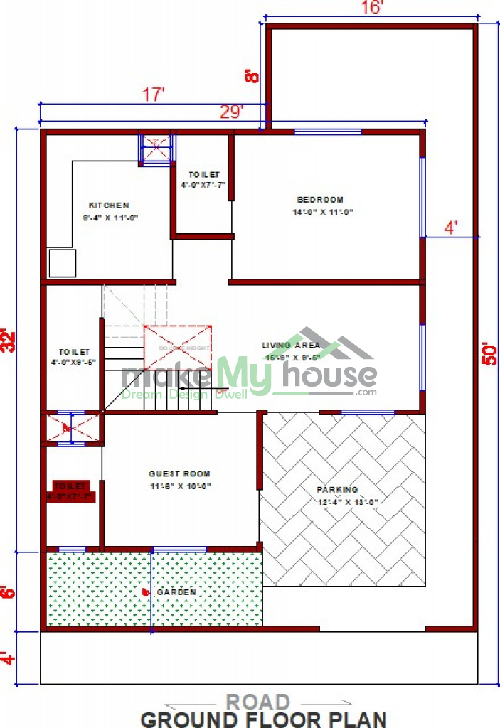 Buy 33x32 House Plan | 33 by 32 Elevation Design | Plot Area Naksha