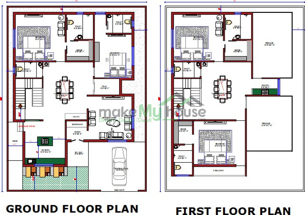 Buy 45x60 House Plan | 45 by 60 Elevation Design | Plot Area Naksha