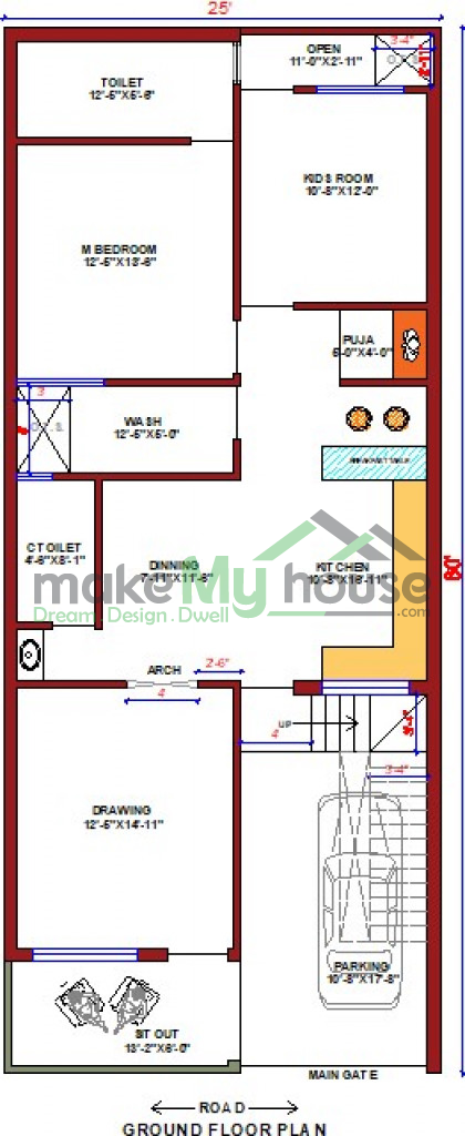 Buy 25x60 House Plan | 25 by 60 Elevation Design | Plot Area Naksha