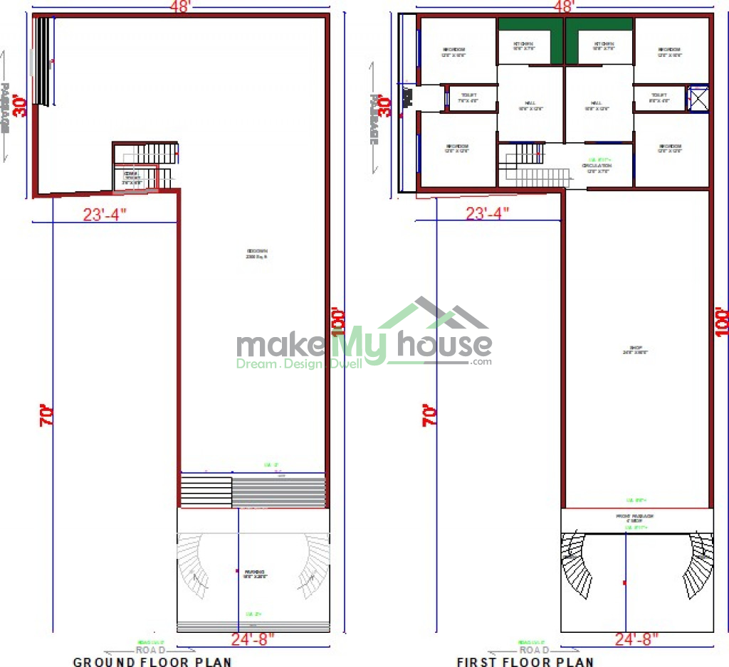 Buy 40x100 House Plan | 40 by 100 Elevation Design | Plot Area Naksha