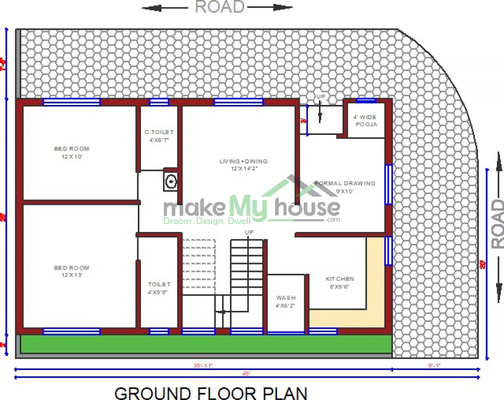 Buy 34x40 House Plan | 34 by 40 Elevation Design | Plot Area Naksha