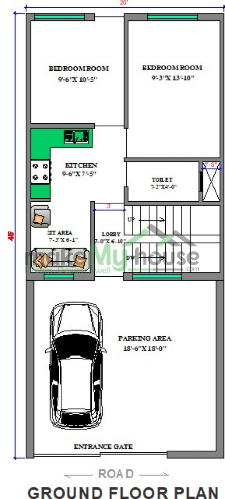 Buy 20x45 House Plan | 20 by 45 Elevation Design | Plot Area Naksha