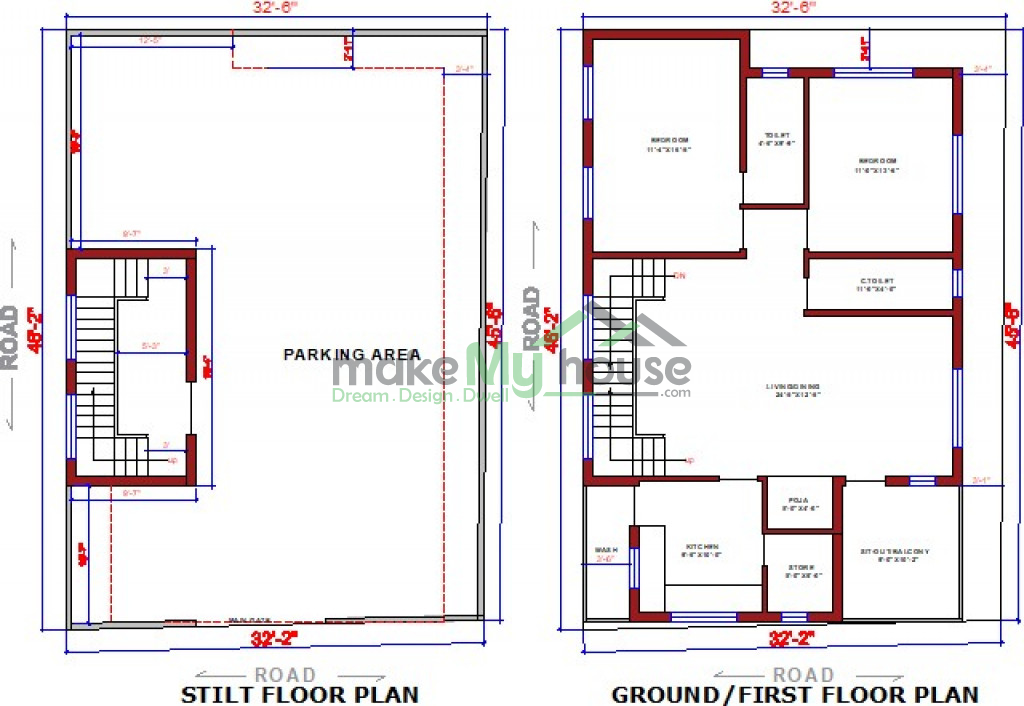 Buy 32x45 House Plan | 32 by 45 Elevation Design | Plot Area Naksha
