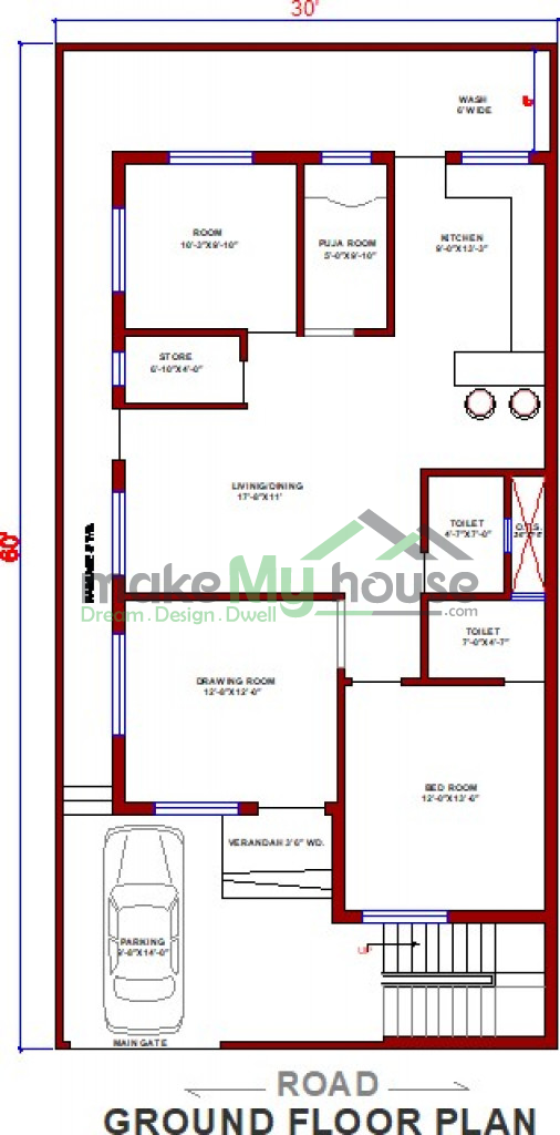 Buy 30x60 House Plan | 30 by 60 Elevation Design | Plot Area Naksha