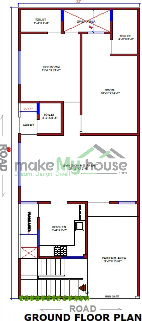 Buy 22x53 House Plan | 22 by 53 Elevation Design | Plot Area Naksha