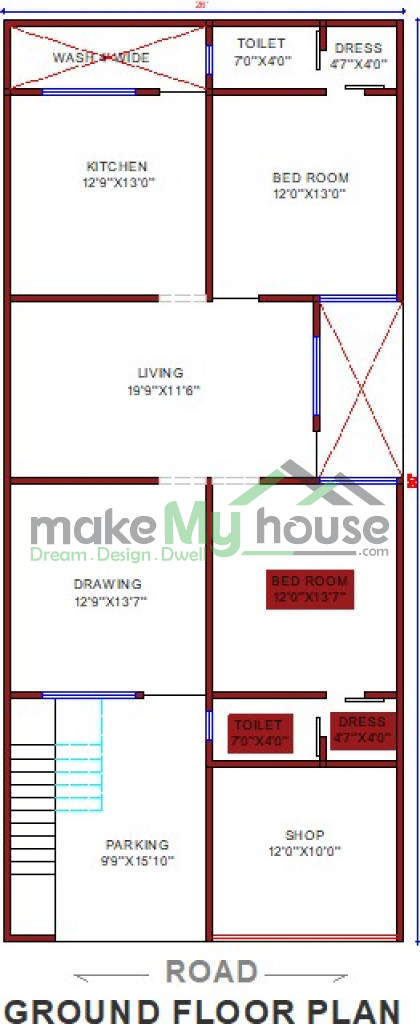 Buy 26x60 House Plan | 26 by 60 Elevation Design | Plot Area Naksha