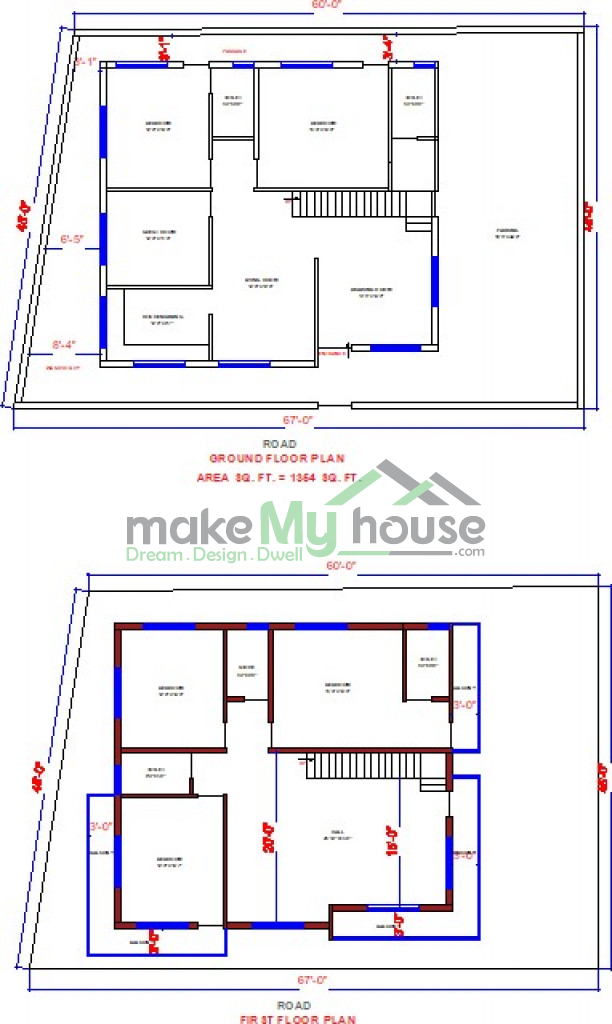 Buy 60x45 House Plan | 60 by 45 Elevation Design | Plot Area Naksha