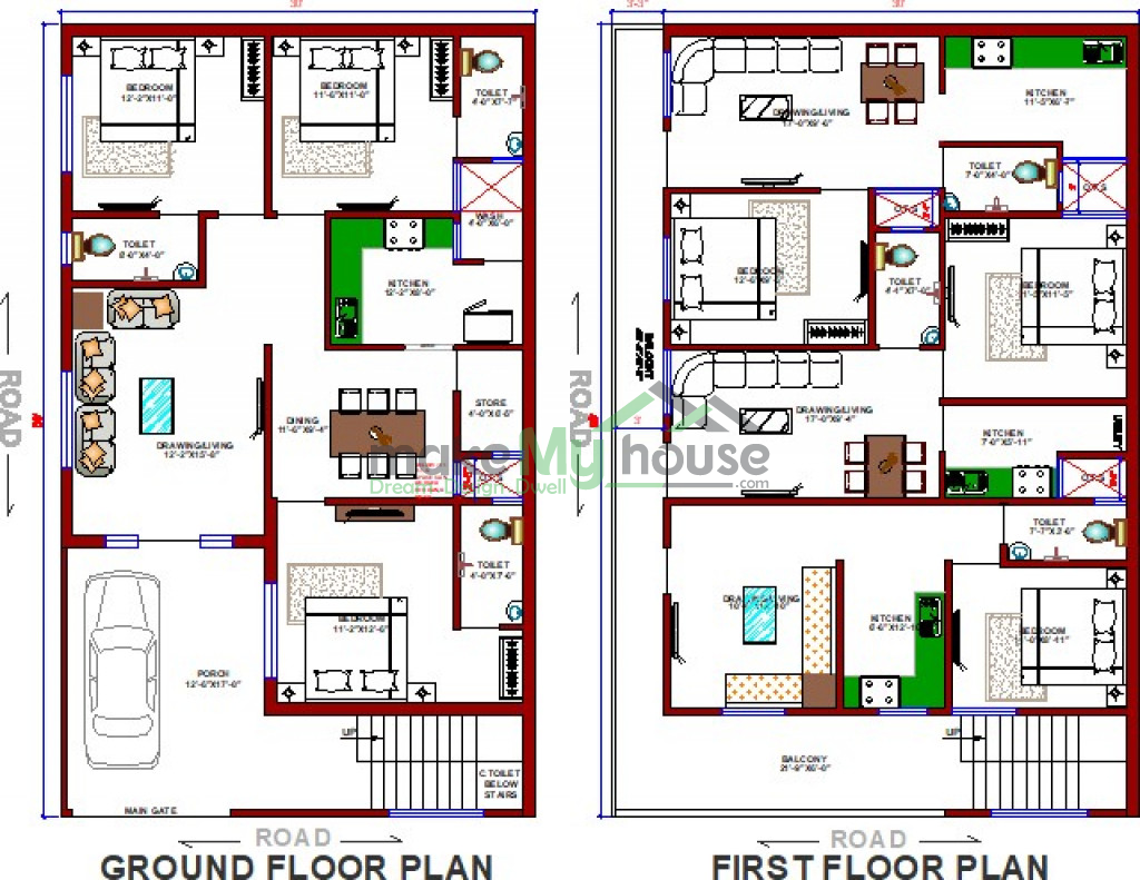 Buy 30x50 House Plan | 30 by 50 Elevation Design | Plot Area Naksha
