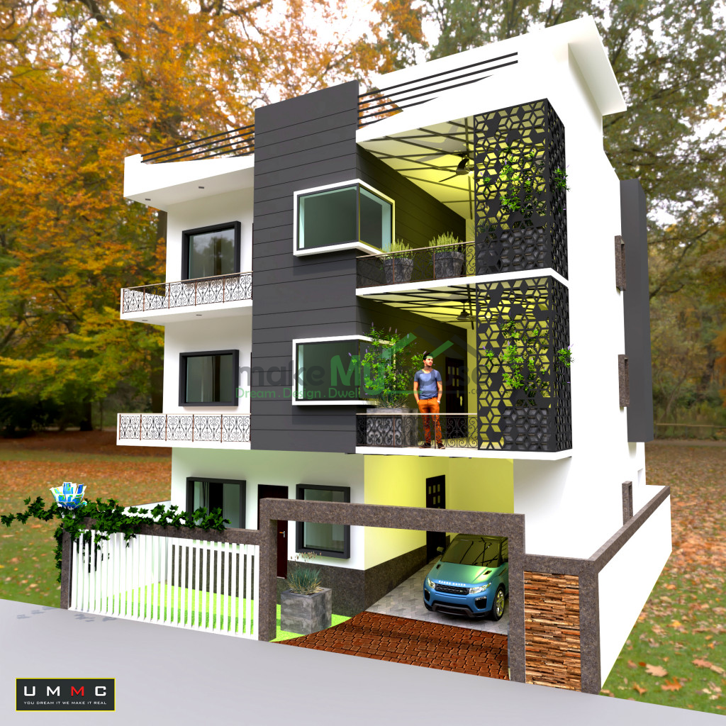 Triplex House Elevation, Modern House Plans India, Indian House ...