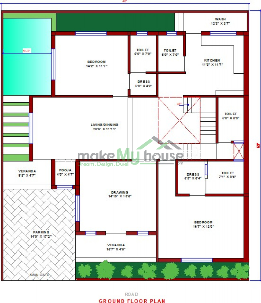 Buy 48x48 House Plan | 48 by 48 Elevation Design | Plot Area Naksha