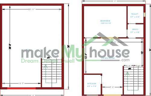 Buy 22x32 House Plan | 22 by 32 Elevation Design | Plot Area Naksha
