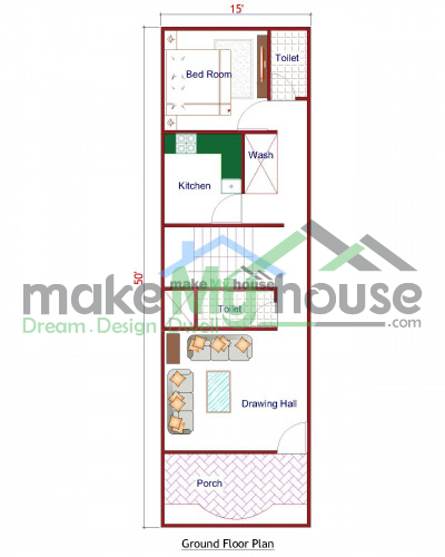 Buy 15x50 House Plan | 15 by 50 Elevation Design | Plot Area Naksha