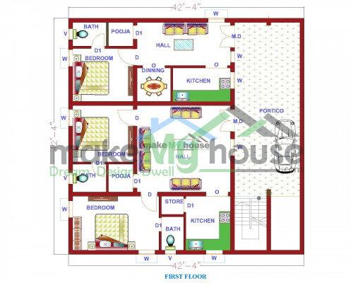 Buy 45x45 House Plan | 45 by 45 Elevation Design | Plot Area Naksha