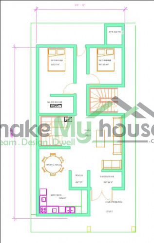 Buy 20x65 House Plan | 20 by 65 Elevation Design | Plot Area Naksha