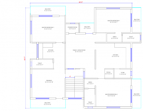 45*45 House plan, 2025 SqFt Floor Plan singlex Home Design- 395