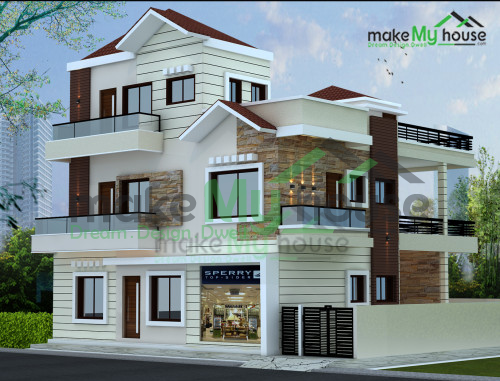 45*52 House plan, 2340 SqFt Floor Plan triplex Home Design- 7138