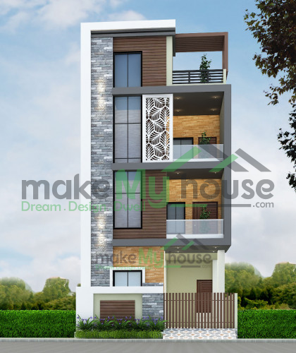 23*43 House plan, 989 SqFt Floor Plan triplex Home Design- 8486